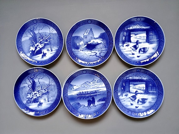 Danish Blue Plates Royal Copenhagen Denmark Blue Mountain View Wolves