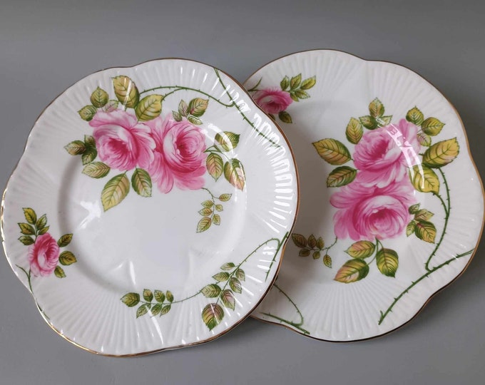 RARE! Shelley Rambler Rose With Gold #367 - SET of 2 Cake Plates D-16,5 ...