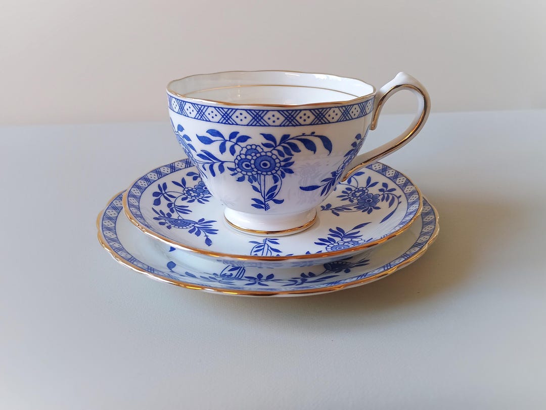 New Chelsea SET Trio of Cup & Saucer and Cake Plate Fine Bone China ...