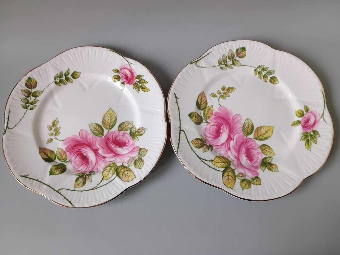 RARE Shelley Rambler Rose With Gold 367 SET of 2 Cake Plates D-16,5 Cm ...
