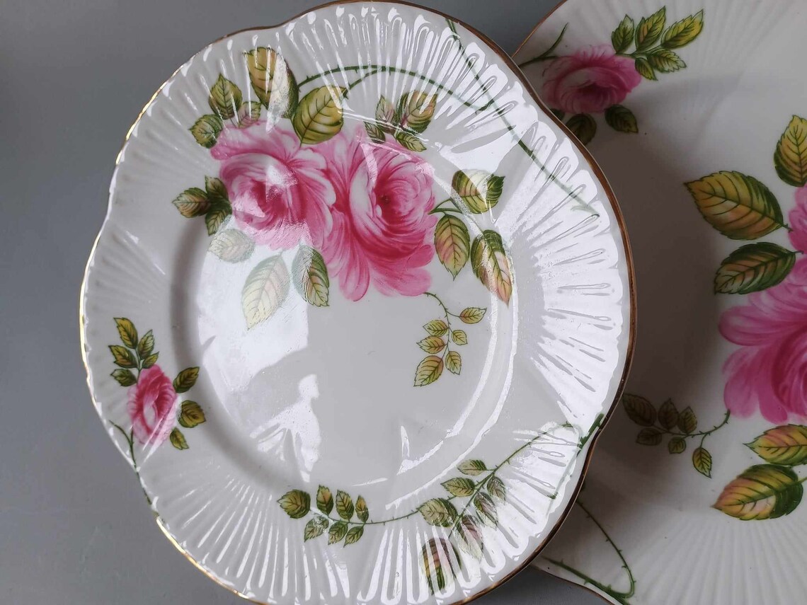 RARE Shelley Rambler Rose With Gold 367 SET of 2 Cake Plates D-16,5 Cm ...