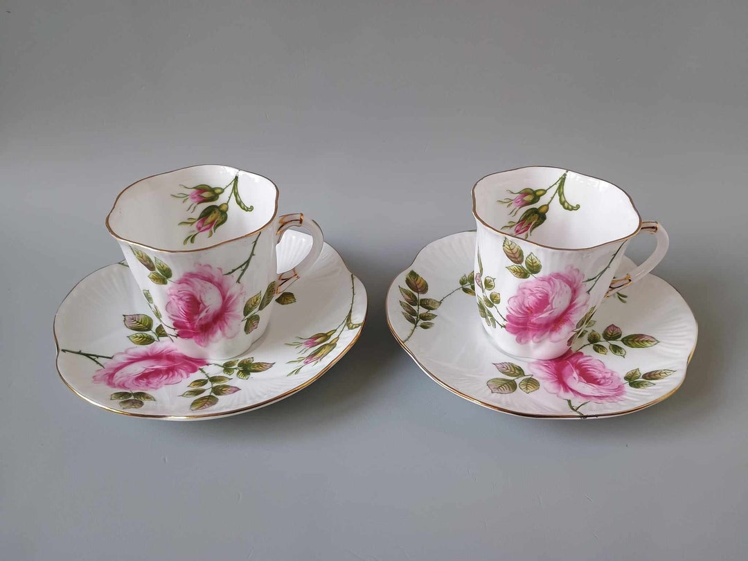 RARE! Shelley Rambler Rose With Gold #367 - SET of 2 Coffee Cups ...