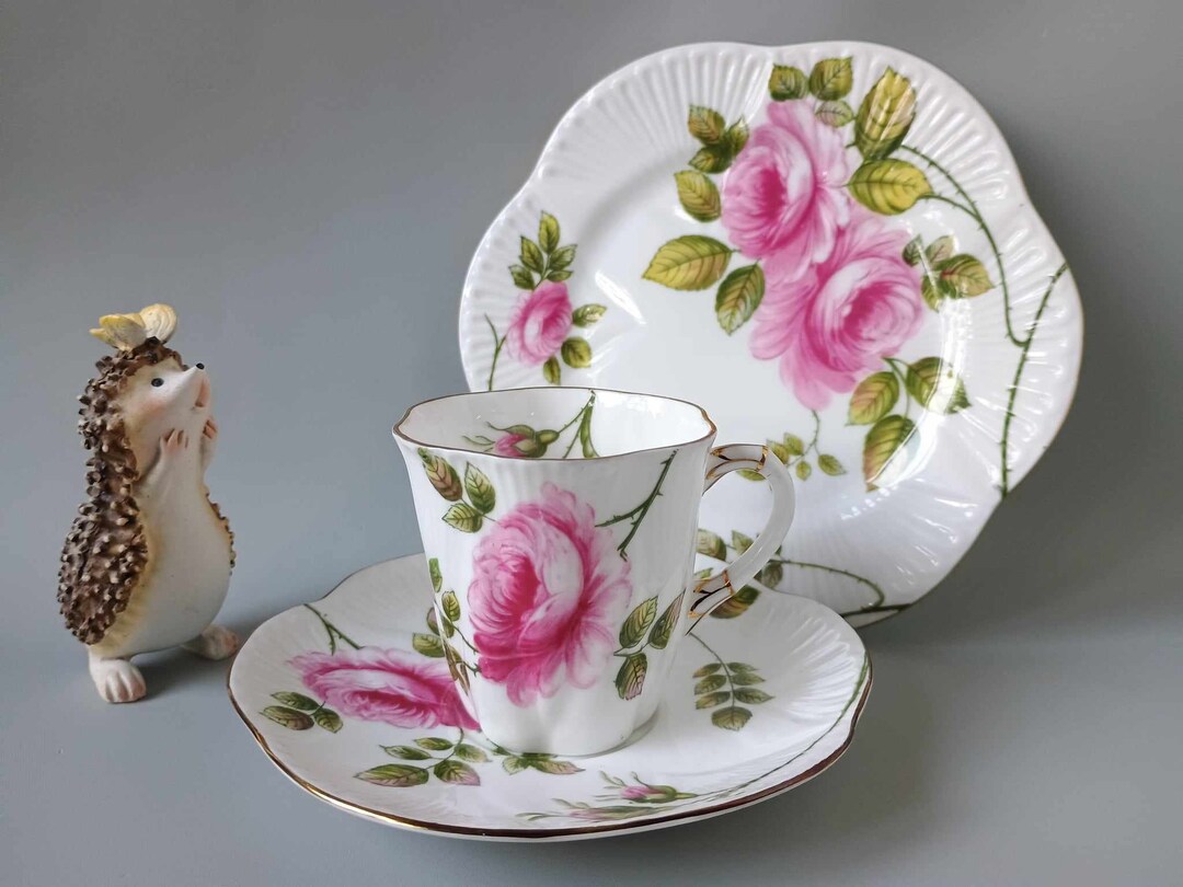 RARE! Shelley Rambler Rose With Gold #367 - SET Trio of Coffee Cup ...