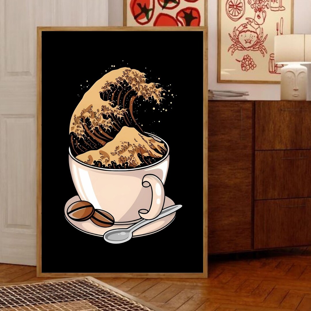 Coffee Poster, Coffee Decor, Great Wave Coffee, Japanese Wave Coffee ...