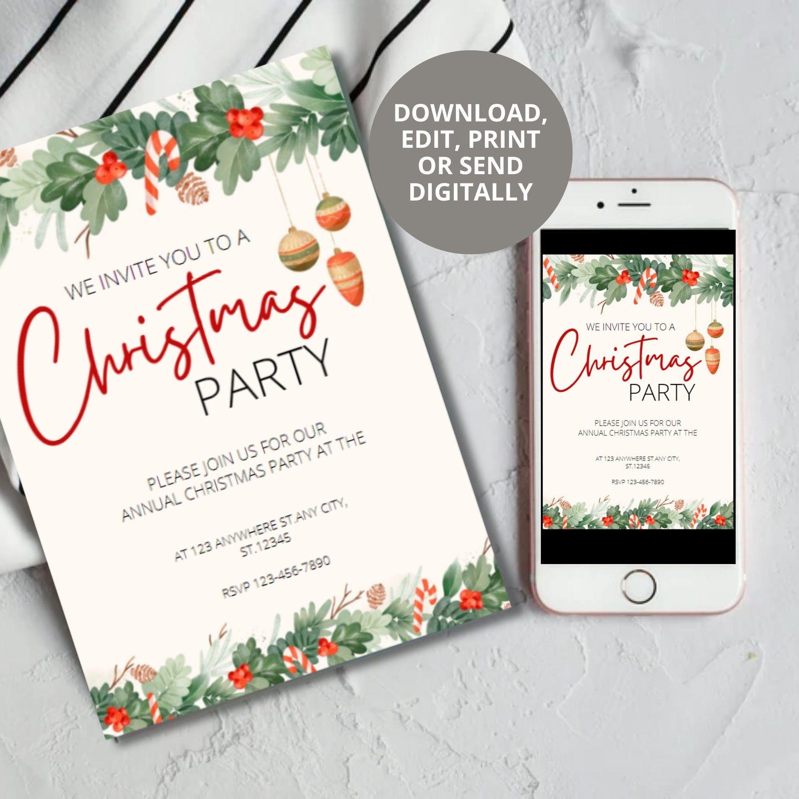 Editable Christmas Party Invitation, Christmas Invitation, Printable ...