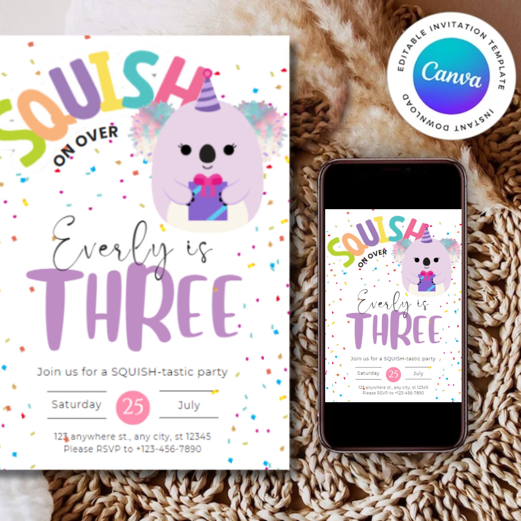 Squishmallow Birthday Invitation Template, Customizable Party Invite ...