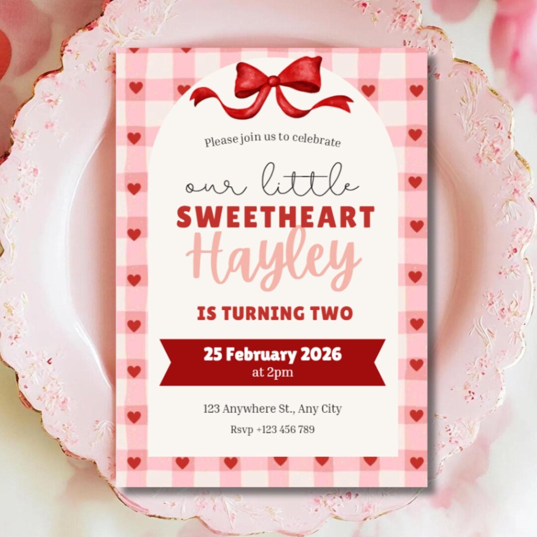 Sweetheart First Birthday Invitation, Valentine's Day Party, Editable ...