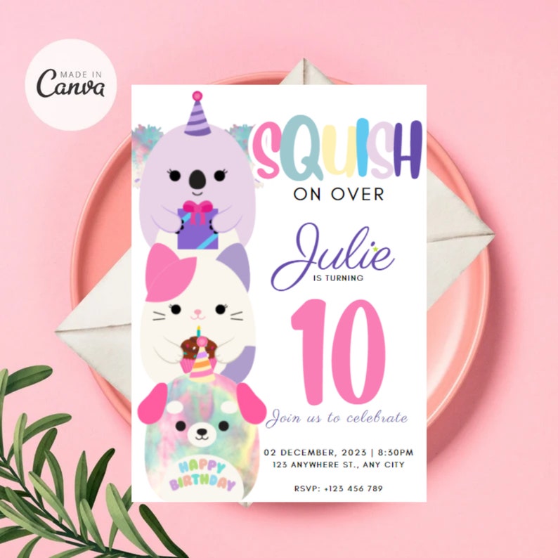 Squishmallow Birthday Invitation, Customizable Party Template - Etsy