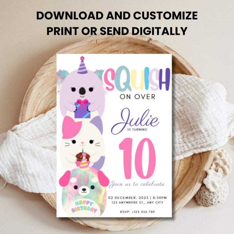 Squishmallow Birthday Invitation, Customizable Party Template - Etsy
