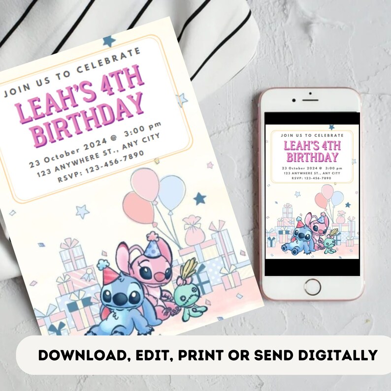 Stitch Birthday Invitation Template | Customizable Party Invite ...