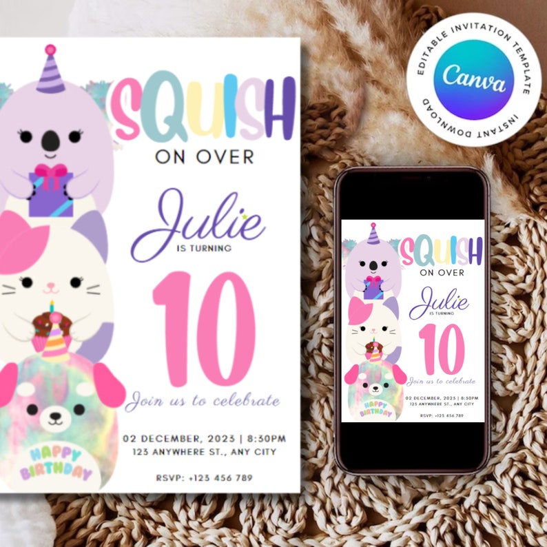 Squishmallow Birthday Invitation, Customizable Party Template - Etsy