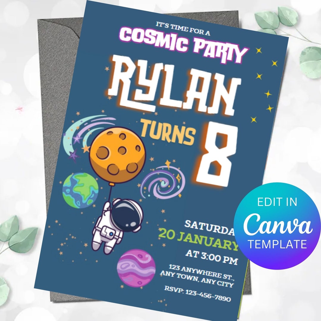 Invitación de cumpleaños del espacio exterior, planetas alienígenas y ...