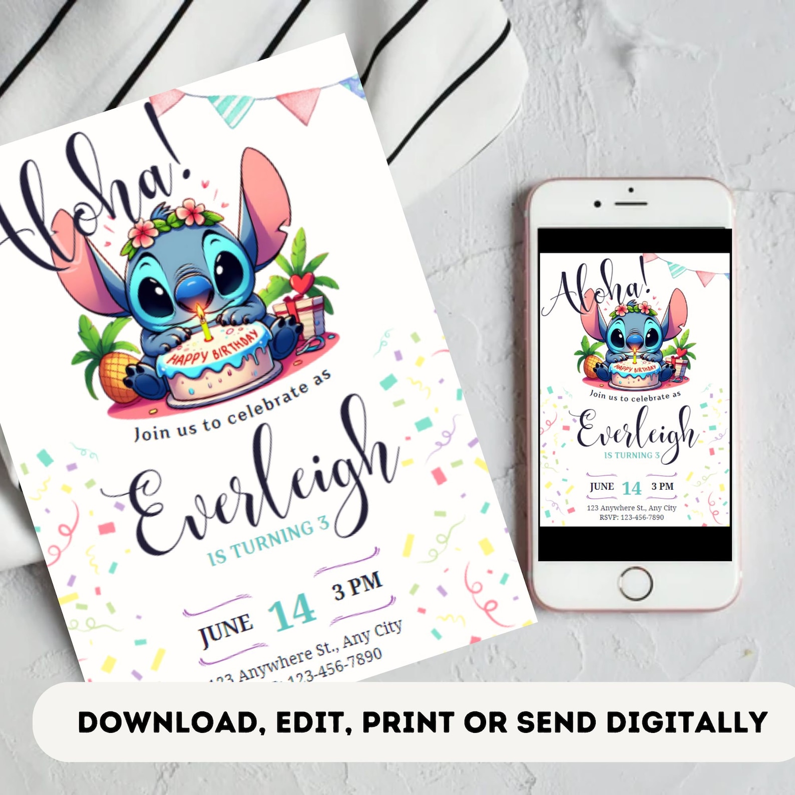 Stitch Birthday Invitation Template | Full Customizable on Canva ...