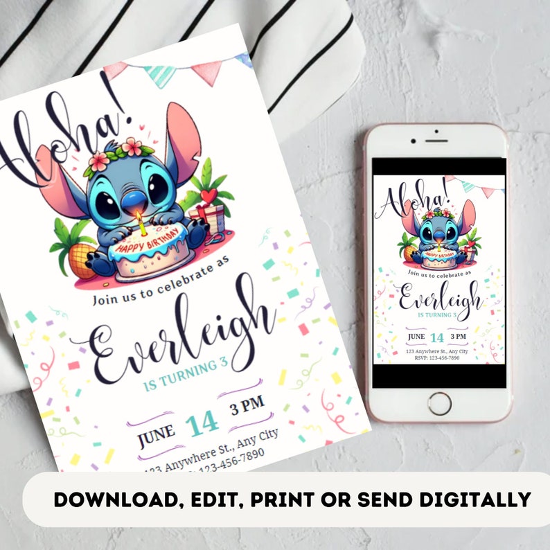 Stitch Birthday Invitation Template | Full Customizable on Canva ...