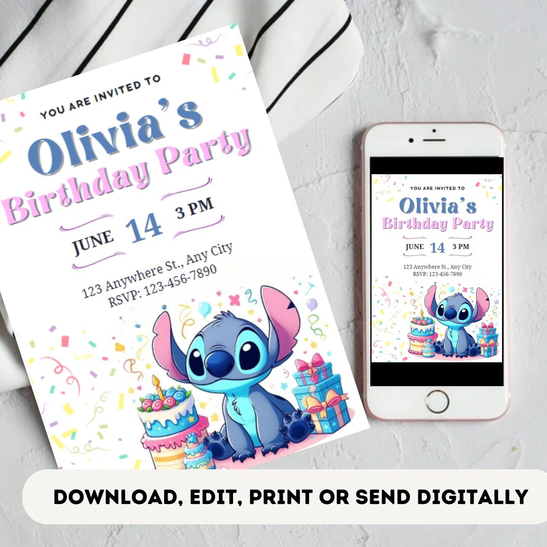 Stitch Birthday Invitation Template | Full Customizable on Canva ...