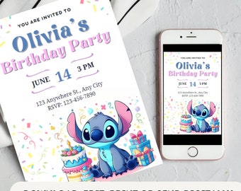 Stitch Birthday Invitation Template Full Customizable on Canva Instant ...
