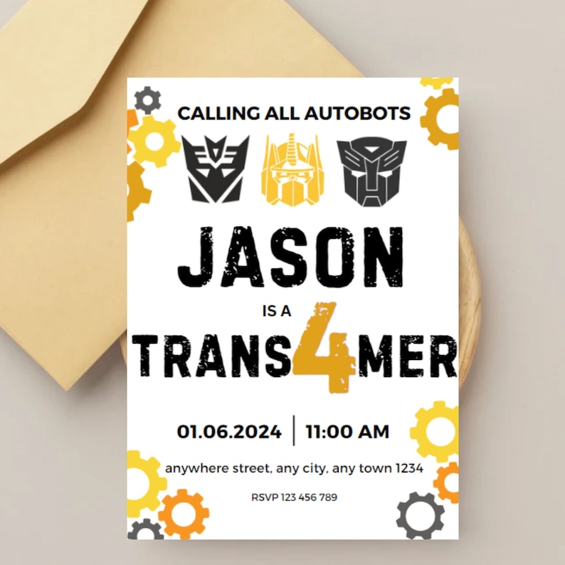 Transformers Birthday Invitation Customizable and Printable Template ...