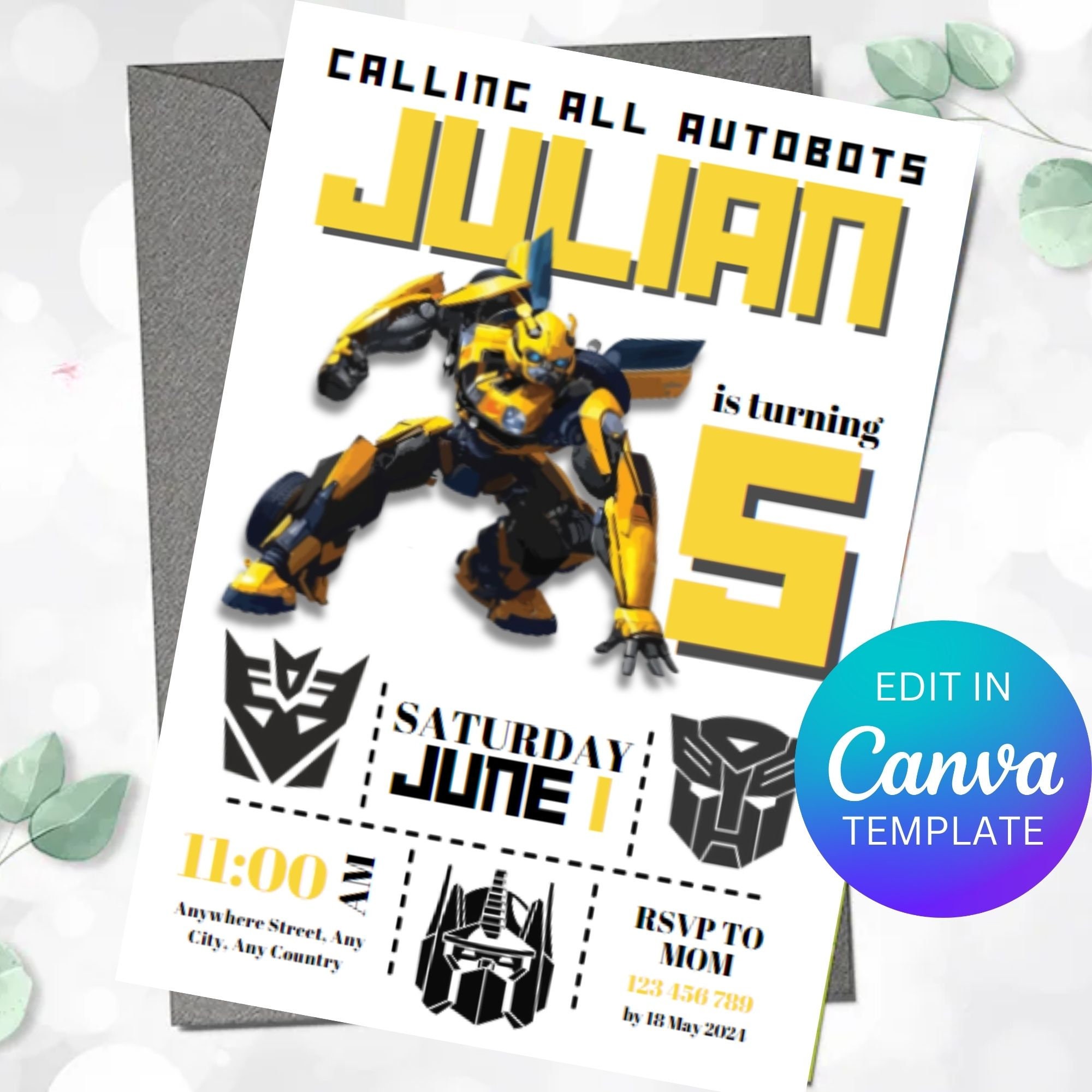 Transformers Birthday Invitation | Customizable and Printable Template ...