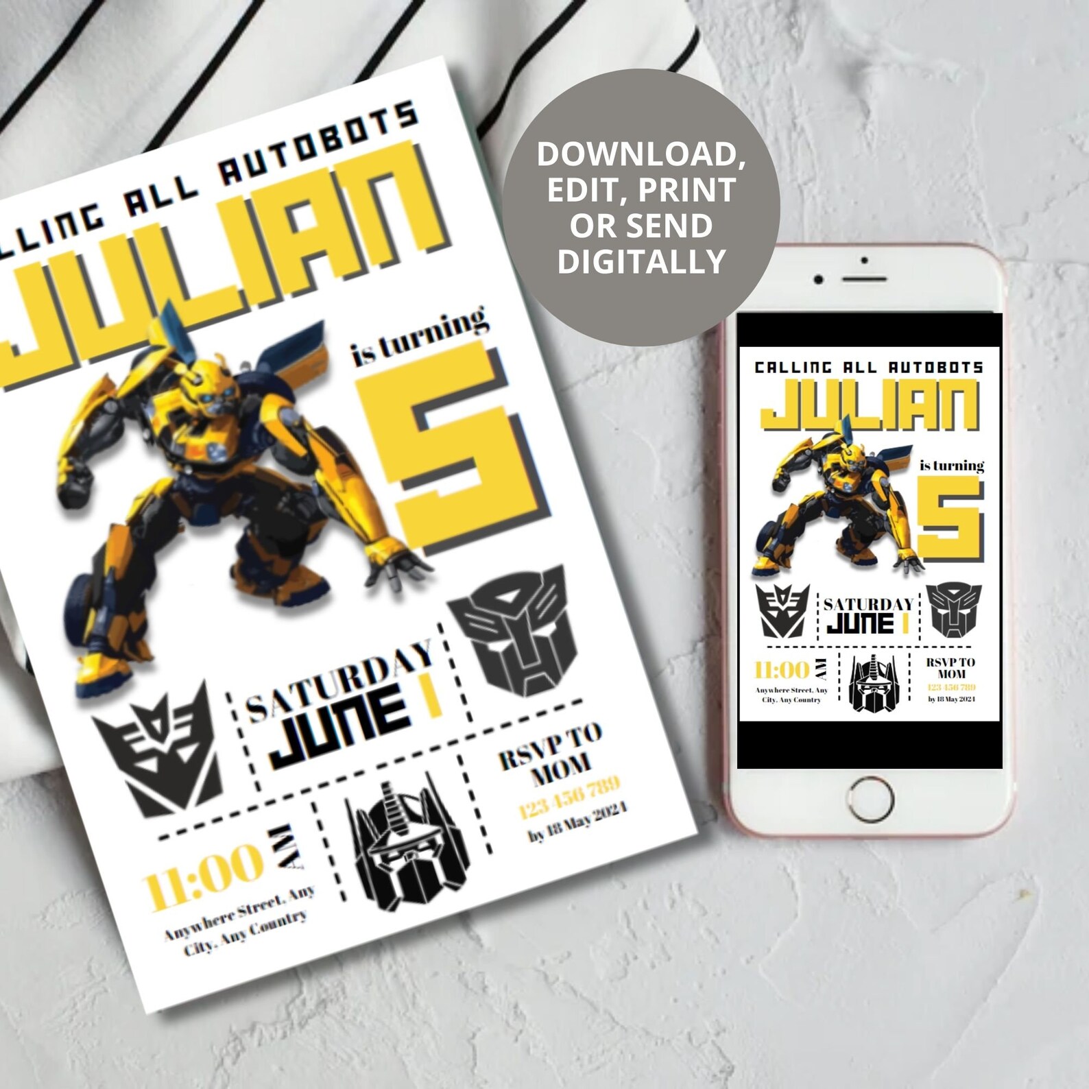 Transformers Birthday Invitation | Customizable and Printable Template ...