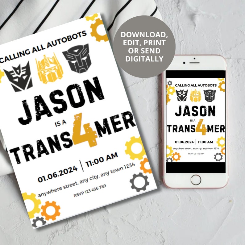 Transformers Birthday Invitation | Customizable and Printable Template ...