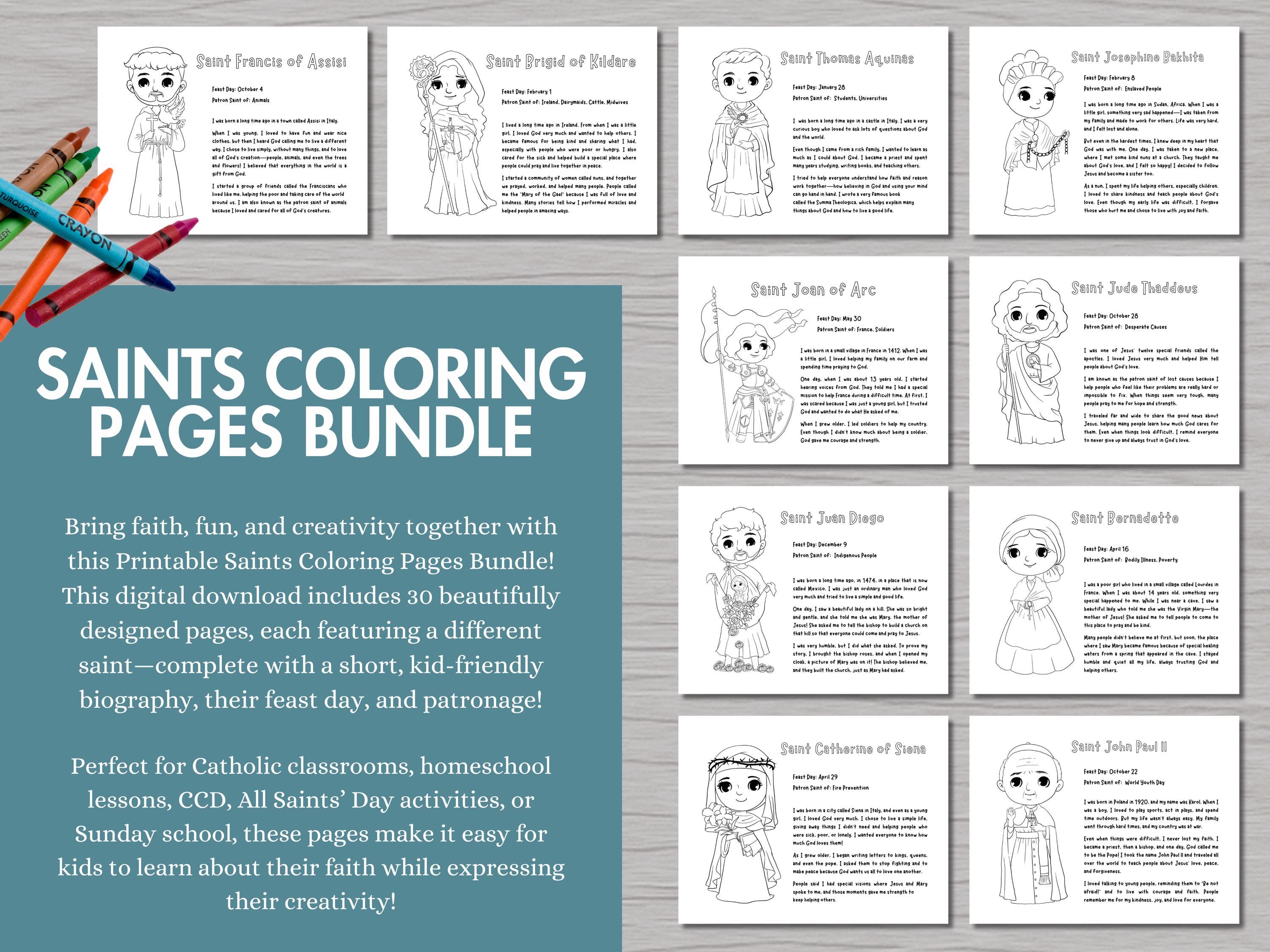 Catholic Saints Coloring Page Bundle: All Saints Day Party, Catholic ...