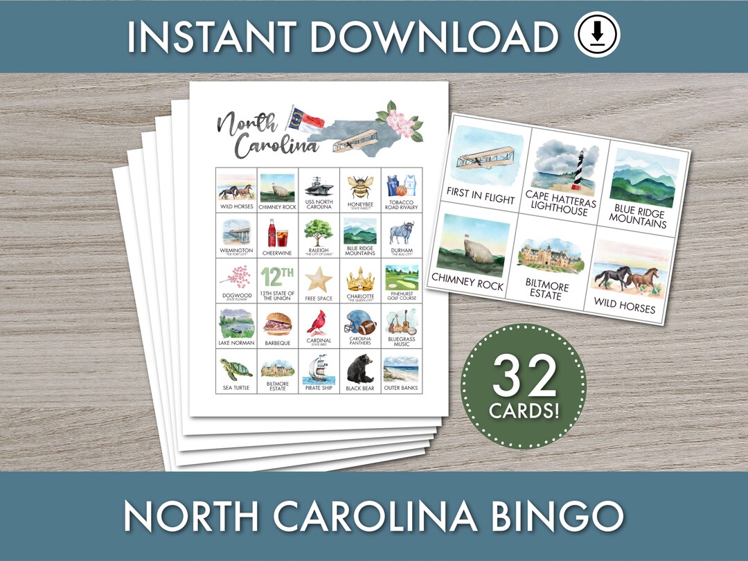Printable North Carolina Bingo | Kids Party Game, Instant Download ...