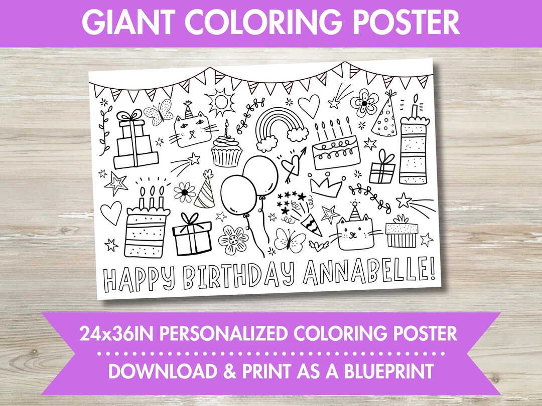 Printable Giant Coloring Poster Customizable Birthday Coloring Page ...