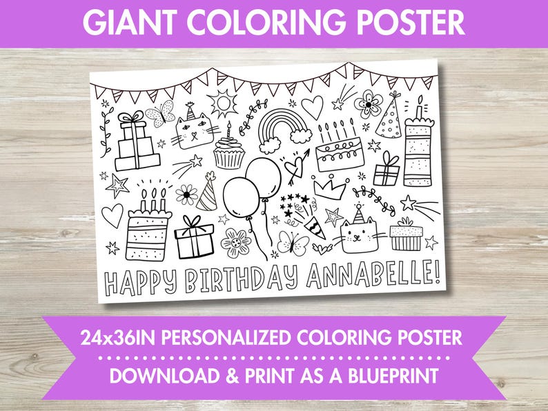 Printable Giant Coloring Poster | Customizable Birthday Coloring Page ...