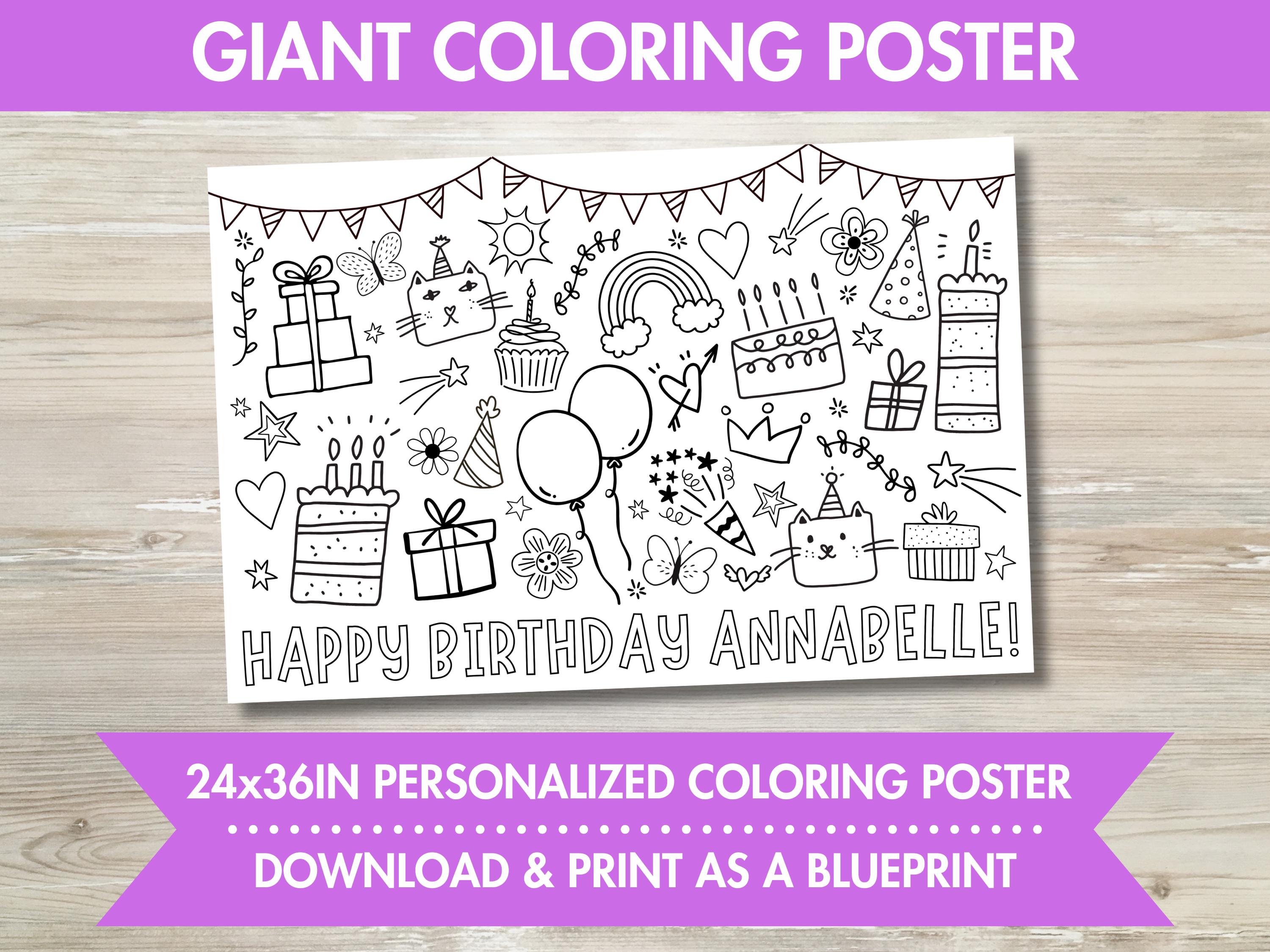 Printable Giant Coloring Poster Customizable Birthday Coloring Page ...