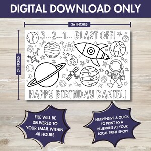 Customizable Outer Space Birthday Coloring Poster (24x36in) (digital ...