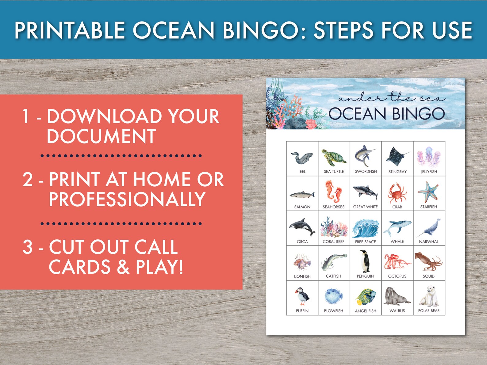 Printable Under the Sea Bingo, Kids Ocean-themed Party Game, Instant ...