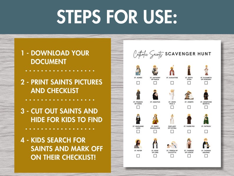 Printable Catholic Saints Scavenger Hunt | All Saints' Day Party Game ...