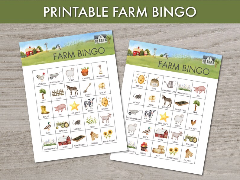Printable Farm Bingo, Kids Spring Party Game, Instant Download ...