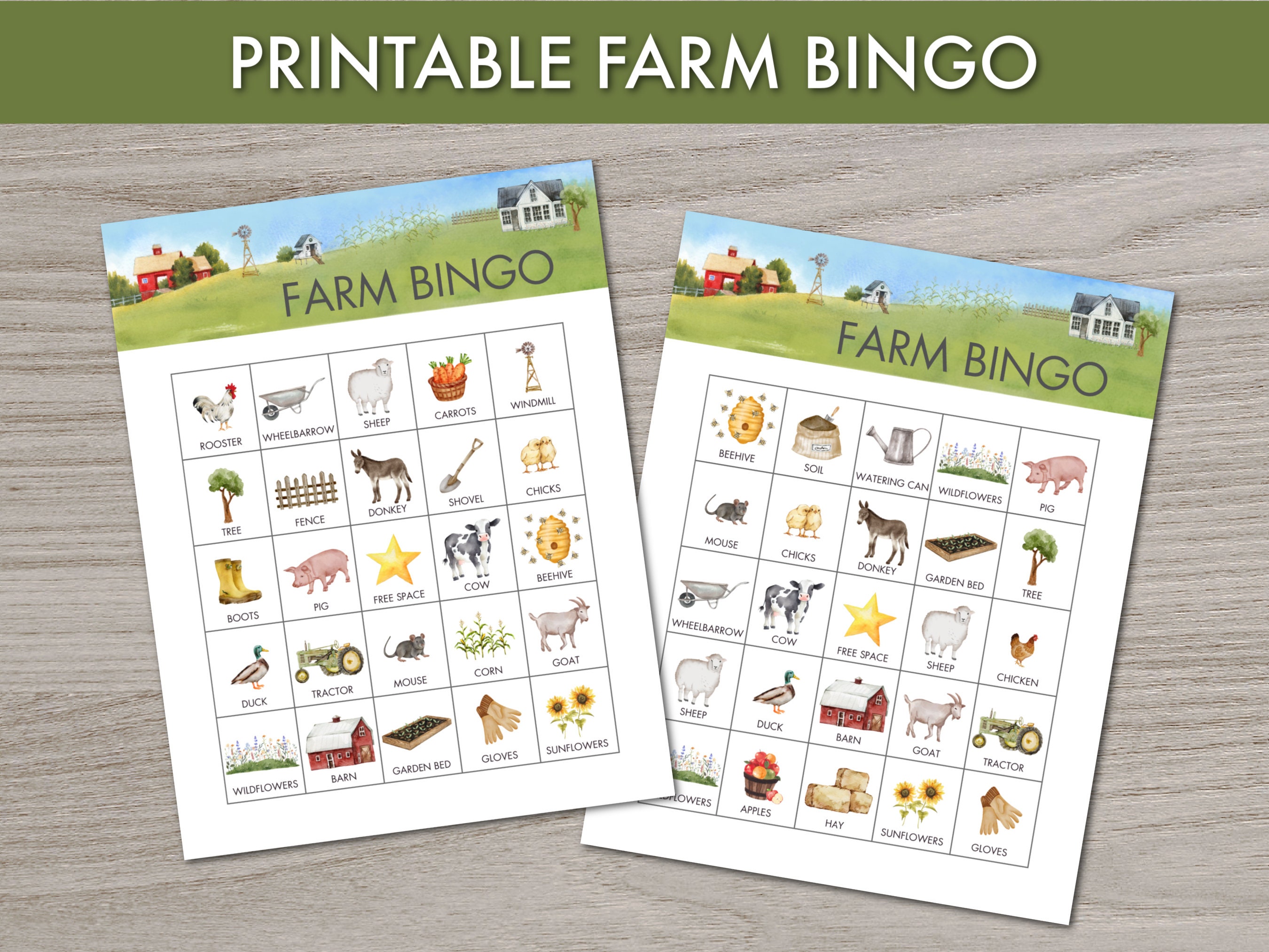 Printable Farm Bingo, Kids Spring Party Game, Instant Download ...