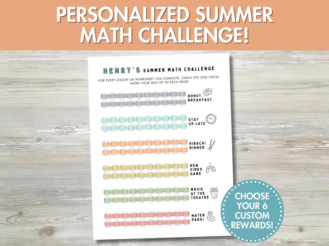 Personalized Summer Math Challenge: Kids' Printable Tracker (PDF ...