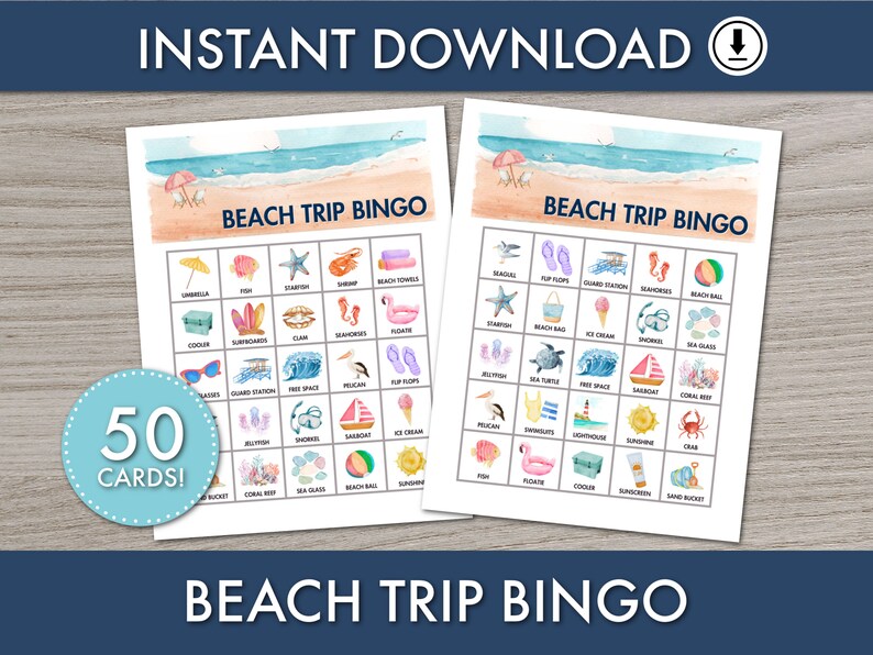 Printable Beach Trip Bingo | Kids Summer-themed Party Game, Instant ...