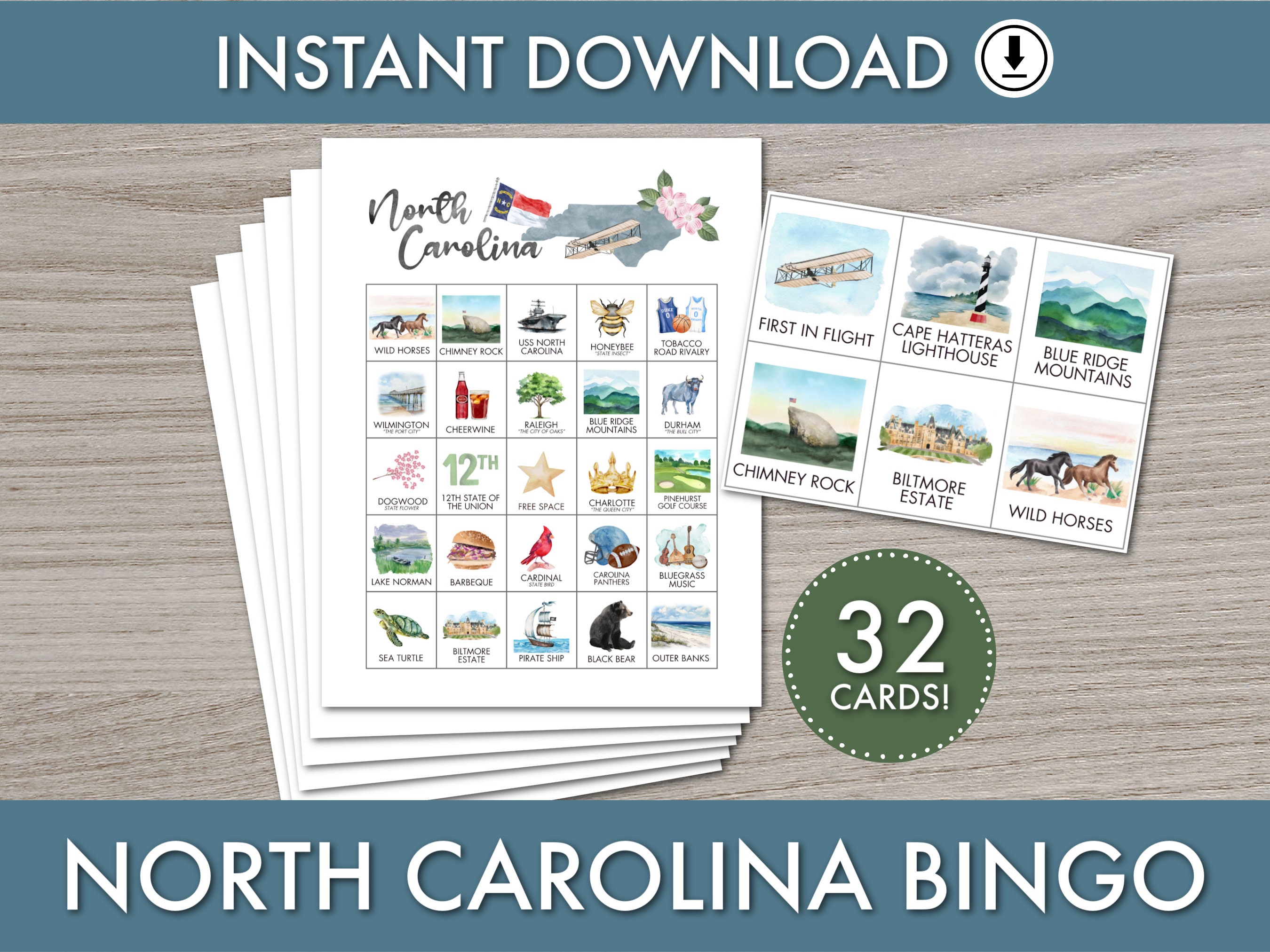 Printable North Carolina Bingo Kids Party Game, Instant Download ...