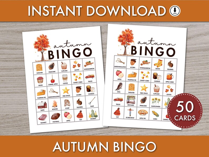 Printable Autumn BINGO | Fall-themed Game, Instant Download, Harvest ...