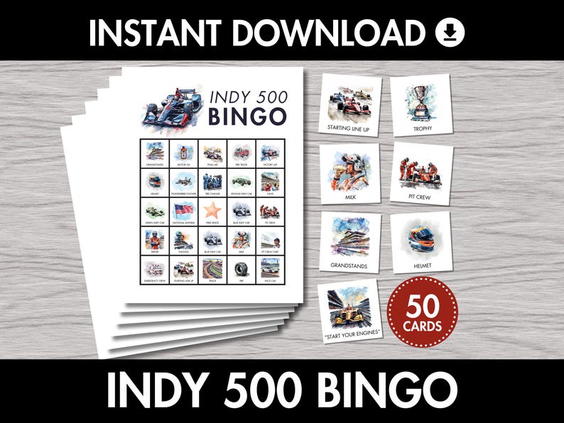 Printable Indy 500 BINGO | Kids Racing-themed Party Game, Instant ...