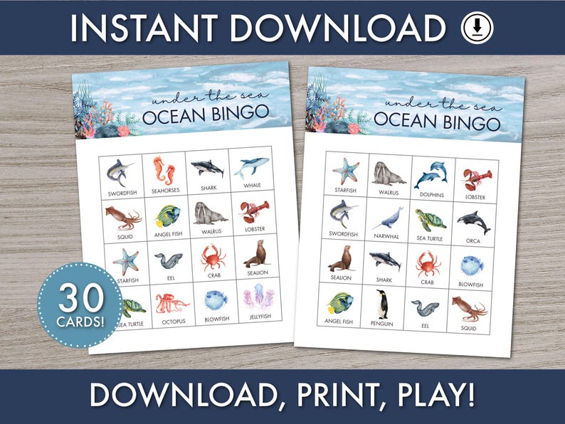 Preschool Ocean Bingo: Watercolor Under the Sea Party Game (digital ...