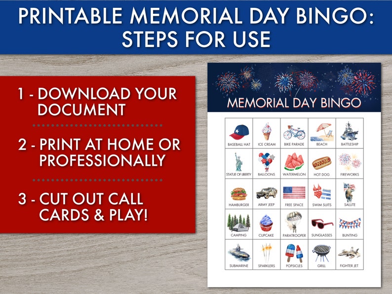 Printable Memorial Day Bingo | Kids Party Game: America, Patriotic ...
