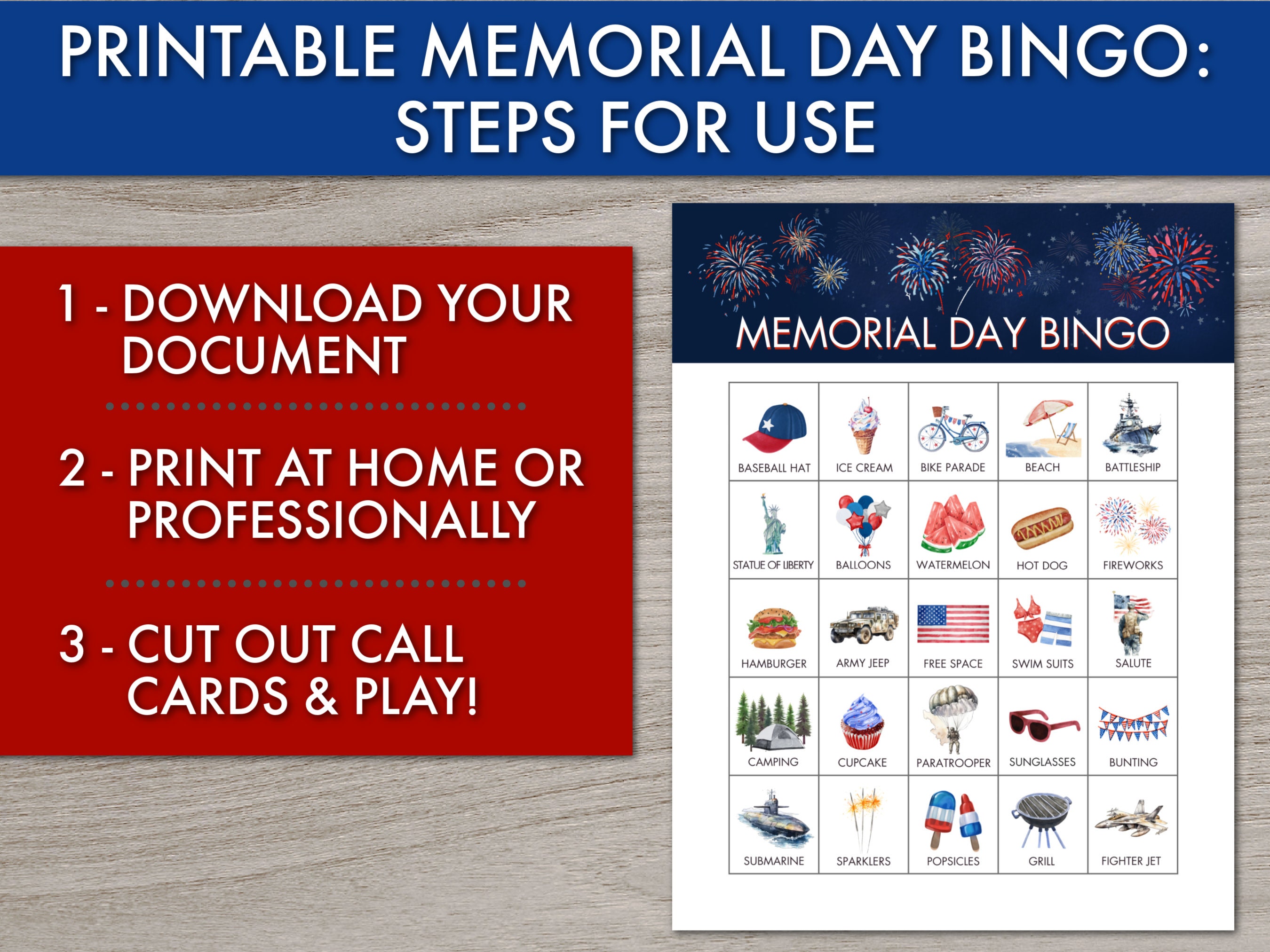 Printable Memorial Day Bingo | Kids Party Game: America, Patriotic ...