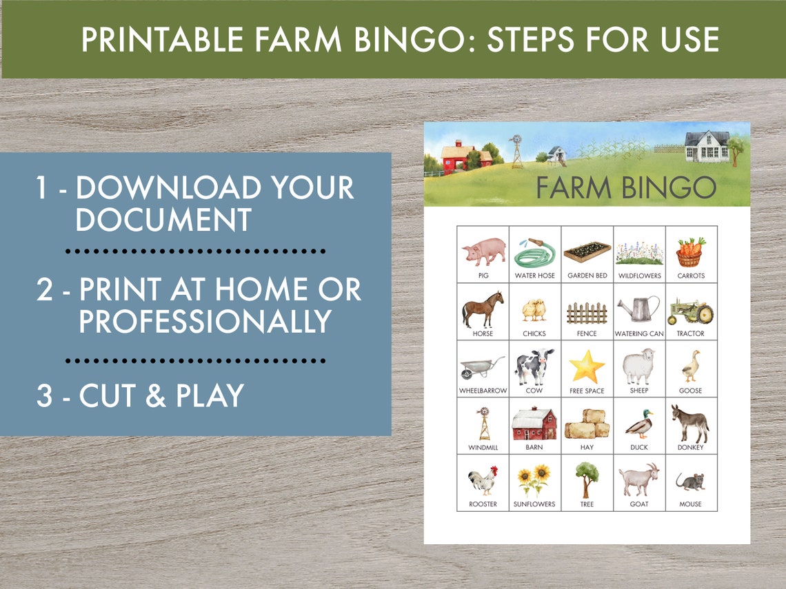 Printable Farm Bingo Game: Watercolor Spring Party Activity (digital ...