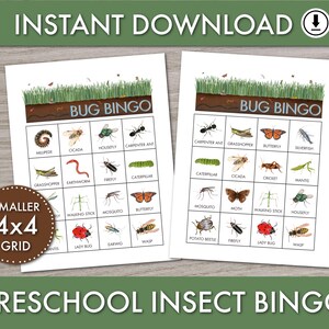Printable Preschool Bug BINGO Kids Insect-themed Party Game, 4x4 Grid ...
