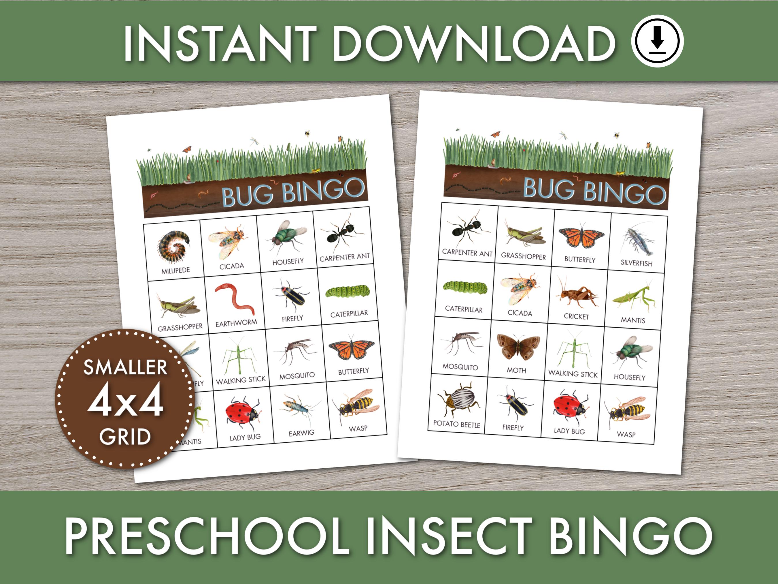Printable Preschool Bug BINGO | Kids Insect-themed Party Game, 4x4 Grid ...