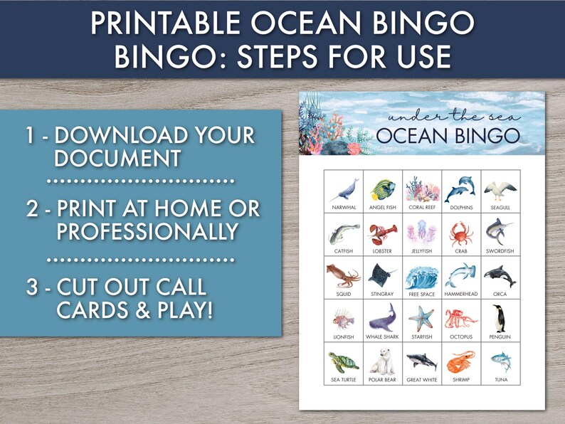 Preschool Ocean Bingo: Watercolor Under the Sea Party Game (digital ...