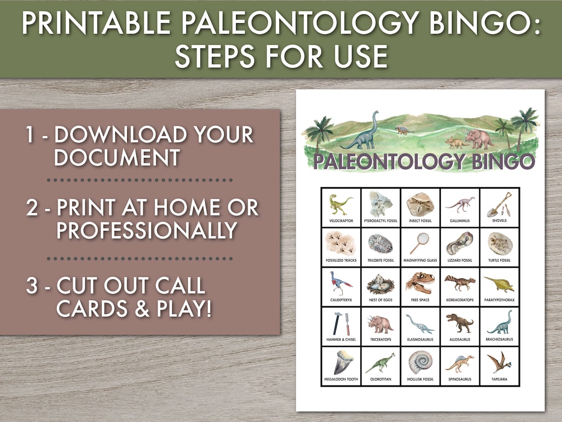 Printable Dinosaur Bingo: Paleontology Party Game (digital Download) - Etsy