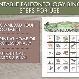 Printable Paleontology Bingo | Kids Party Game: Dinosaurs, Fossils ...