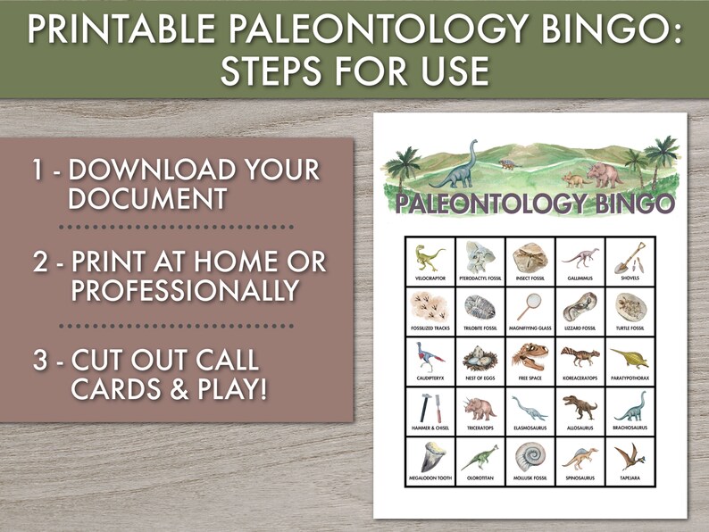 Printable Paleontology Bingo | Kids Party Game: Dinosaurs, Fossils ...