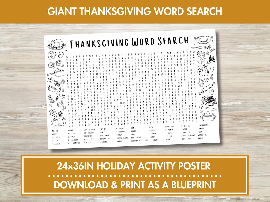 Giant Thanksgiving Word Search Poster: Family Holiday Table Activity ...